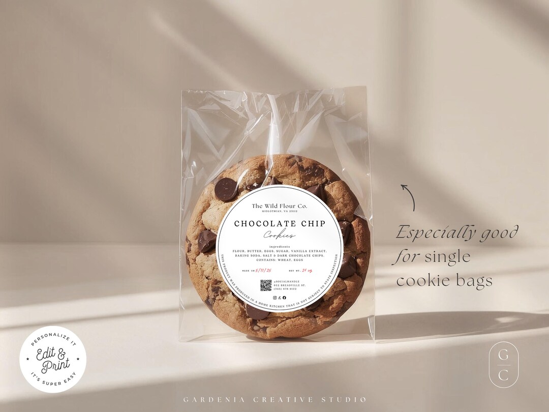 4x4 Round Cookie Label, Printable Home Goods Bakery Sticker, Cottage ...