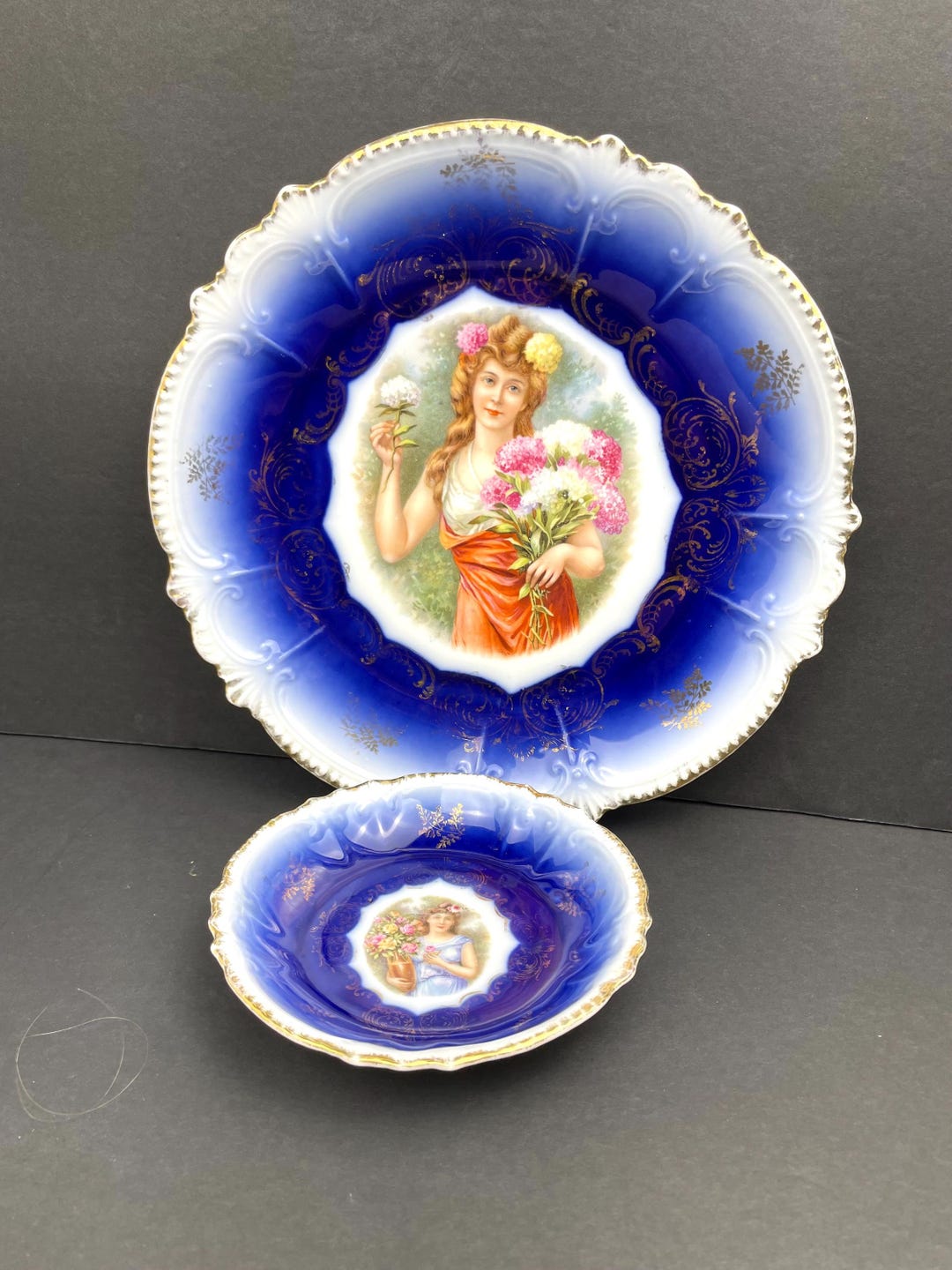 Vintage Set of 2 Royal Bayreuth Cobalt Blue Portrait Plates (c.1902 ...