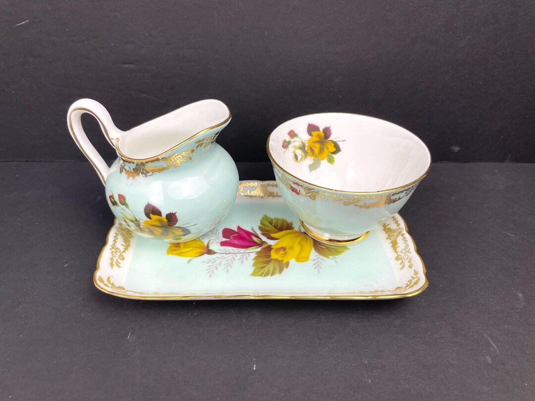 Vintage Sutherland Bone China Cream & Sugar Set With Tray Staffordshire ...