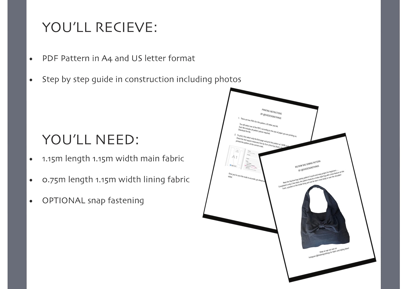 Big Bow Bag Sewing Pattern PDF Instant Download, Multi-way Hobo Style ...