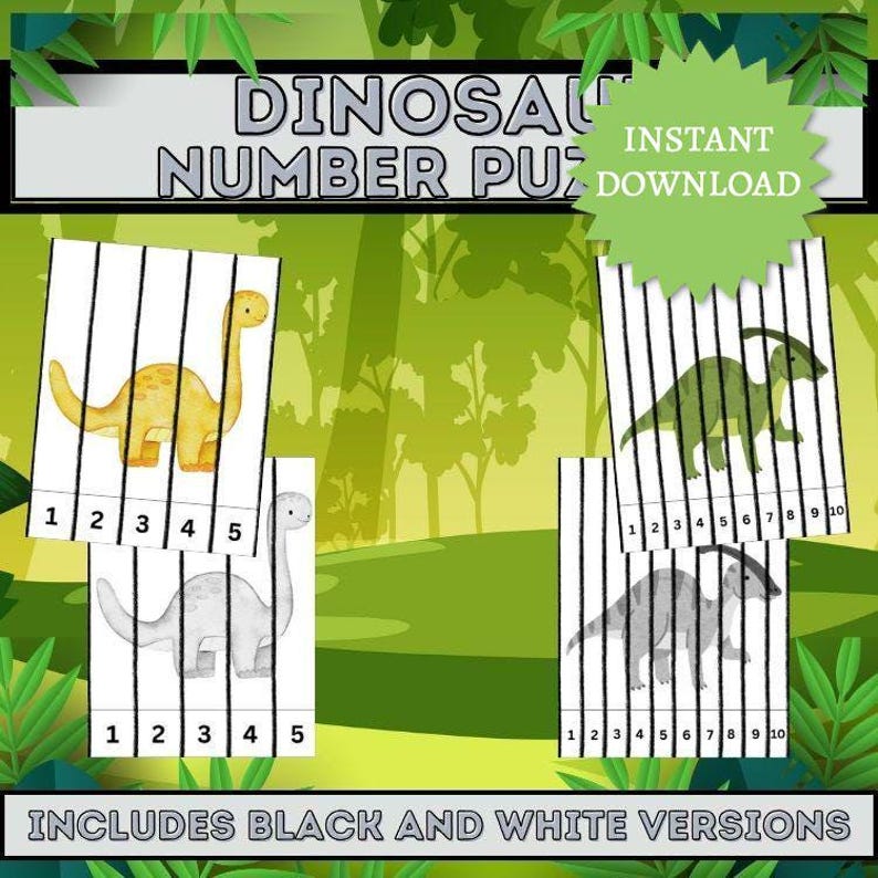 Dinosaur Number Sequencing Math Craft Printable Center - 40 Pages ...