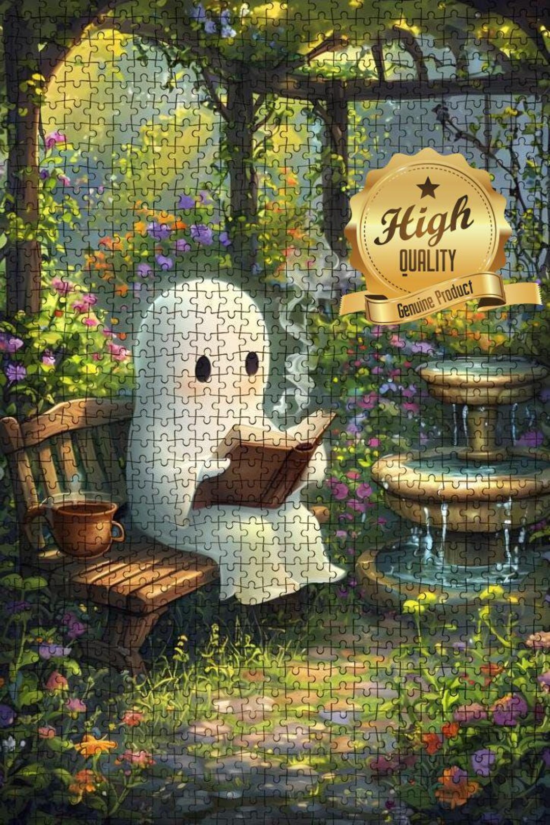 Ghost Reading in the Garden, Wooden Jigsaw Puzzle, Precision Cut High ...