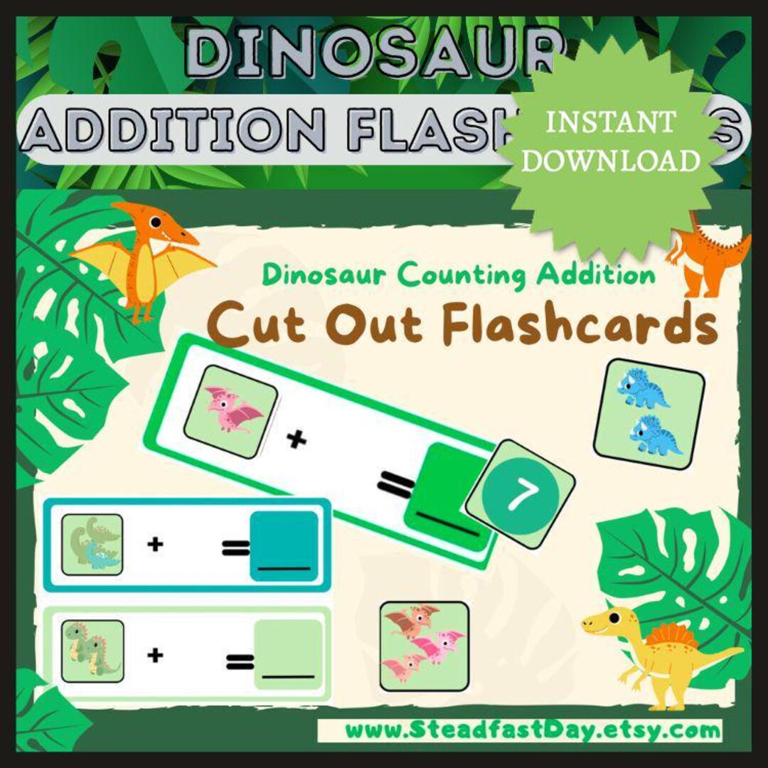 Dinosaur Math Flashcards Bundle - Addition Fun for Preschool ...