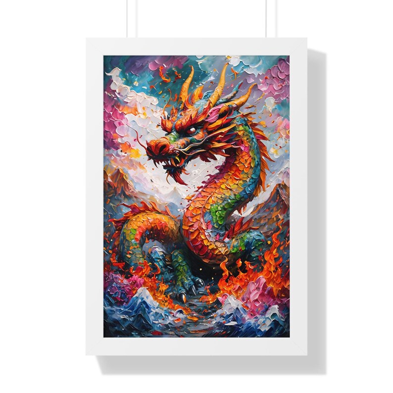 Dragon Wall Art, Modern Abstract Oil Painting Bright Dragon, Framed ...