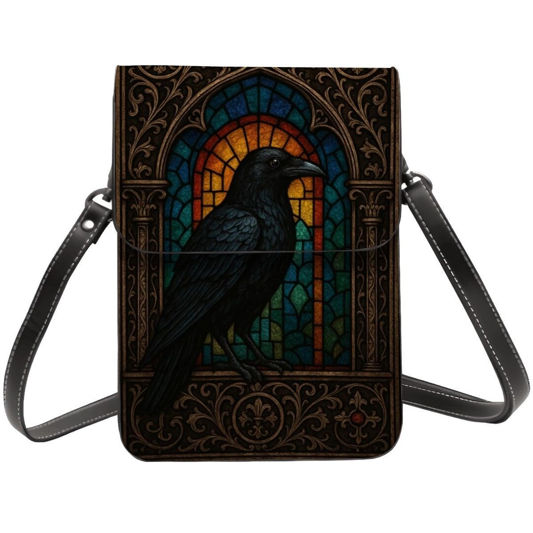 Stained Glass Raven Cell Phone Purse, Gothic Crossbody Bag for Women ...