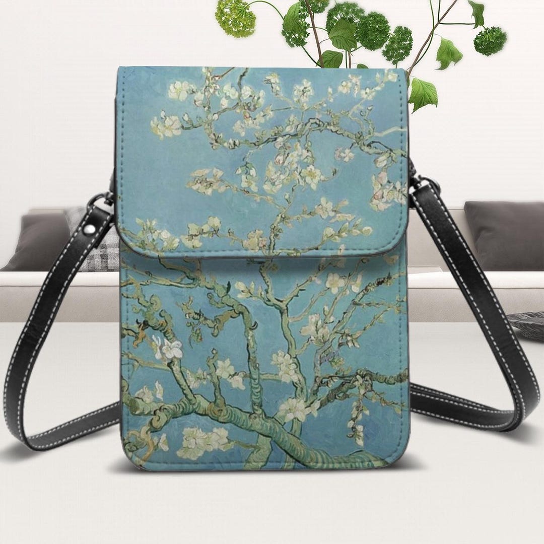 Leather Cell Phone Purse With Shoulder Strap, Almond Blossoms by VAN ...