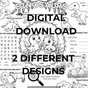 Dinosaur Coloring Placemat Activity Page, 2 Different Placemats ...