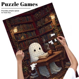 Ghost in Library Wooden Jigsaw Puzzle: Spooky Home Decor, 500/1000 ...
