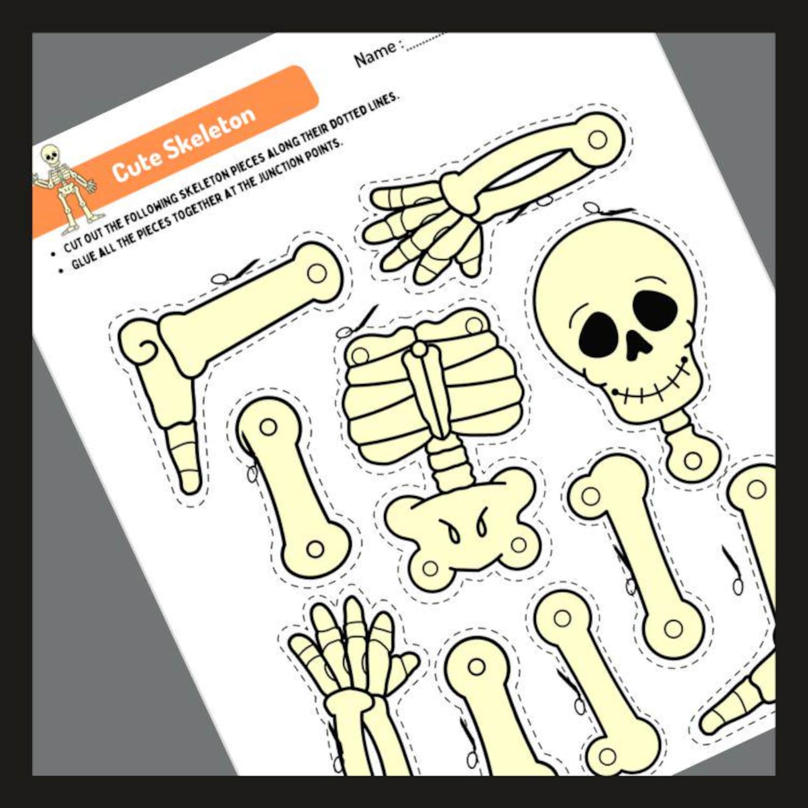 Skeleton, Cut Out, Science Activity, Halloween, Worksheet - Etsy