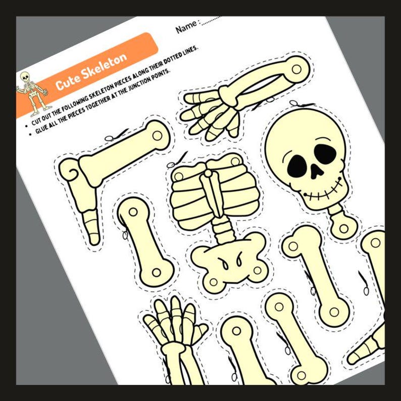 Skeleton, Cut Out, Science Activity, Halloween, Worksheet - Etsy