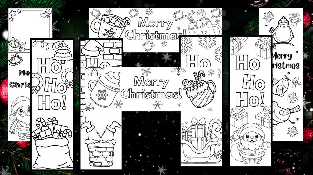 Christmas Coloring Bookmarks, 8 Designs of Merry Christmas and Ho Ho Ho ...