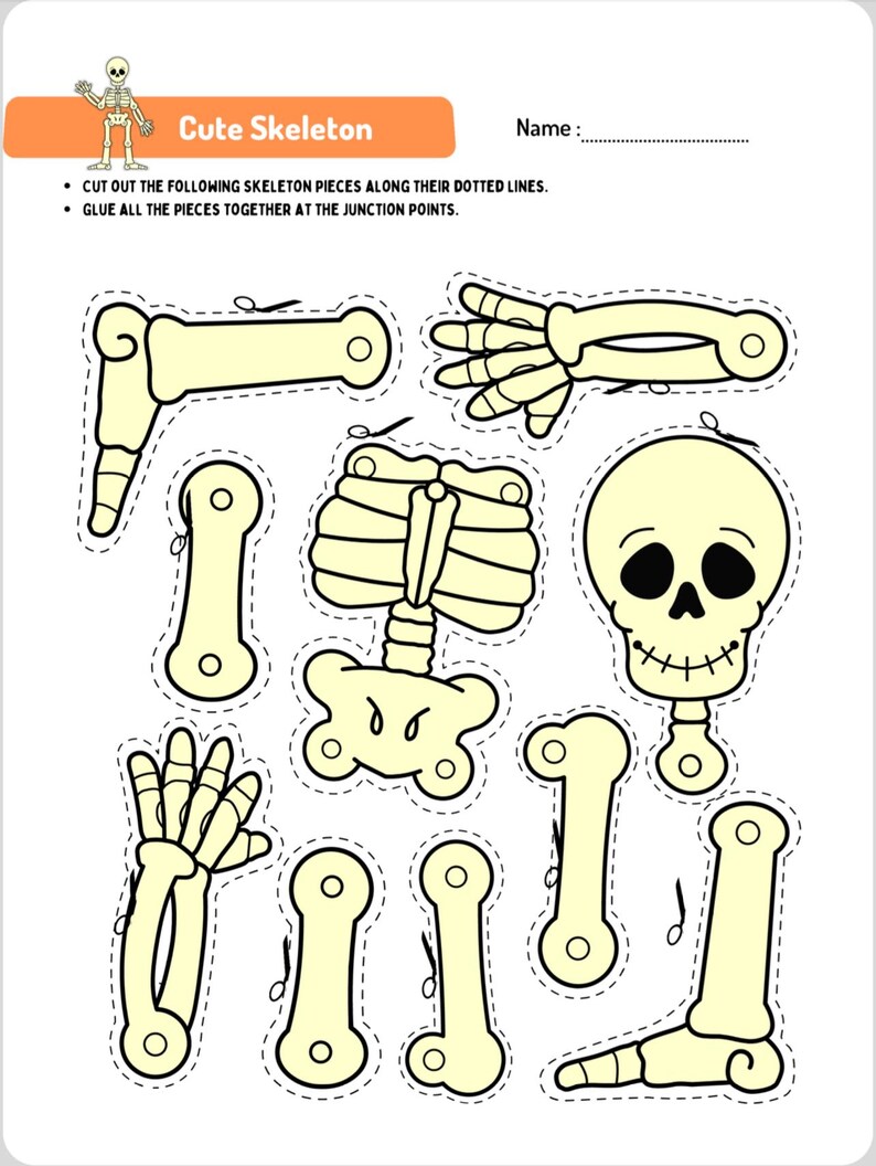 Skeleton, Cut Out, Science Activity, Halloween, Worksheet - Etsy