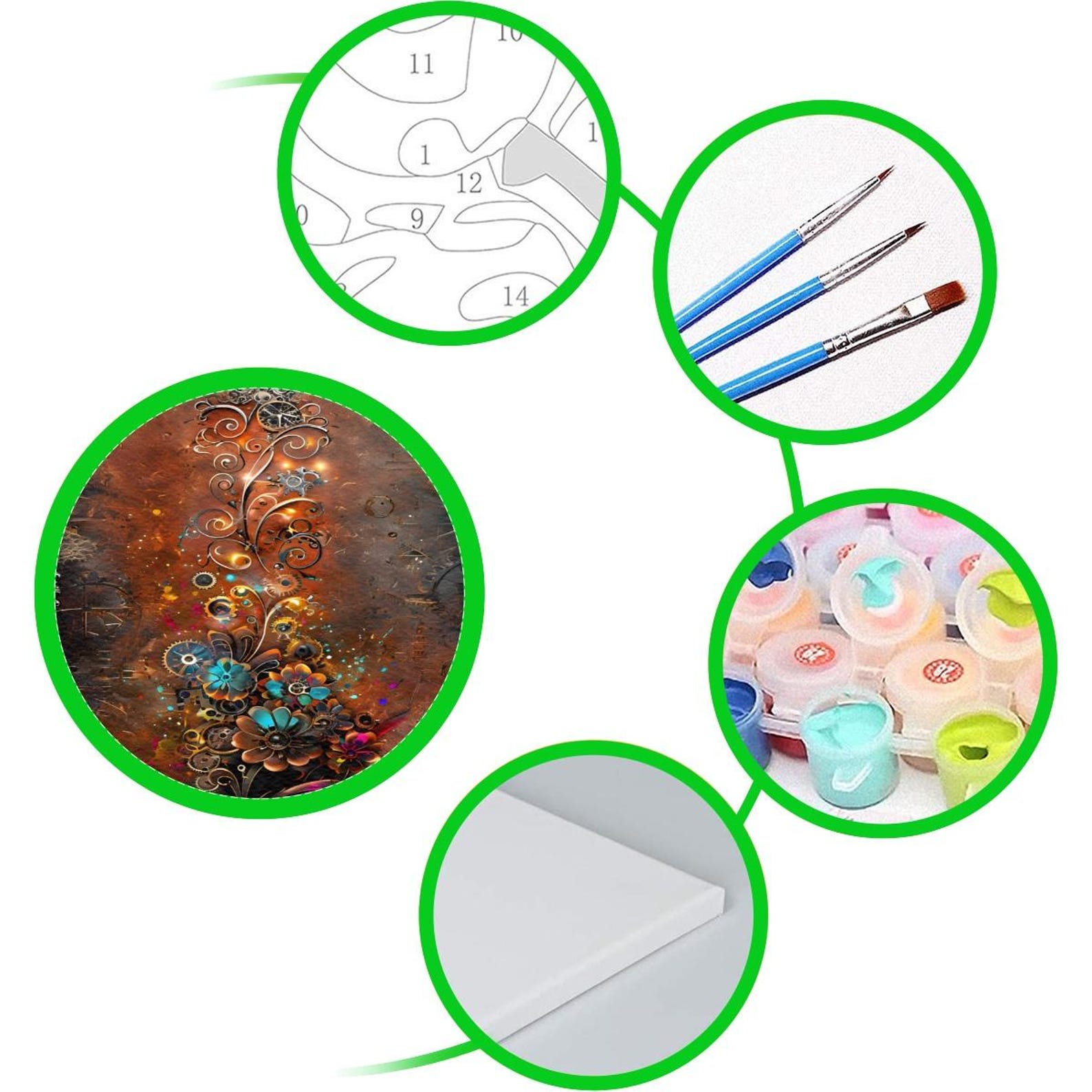 Steampunk Style Paint by Numbers Kit, Framed Art Kit, Copper & Mechanical Design, Wildflowers ...