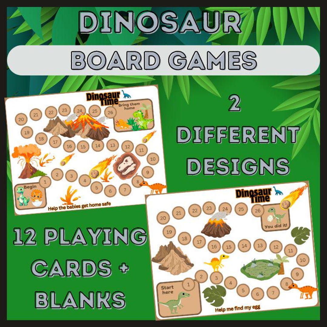 Dinosaur Game, Dinosaurs, Dinosaur Board Game, 2 Designs With Cards ...