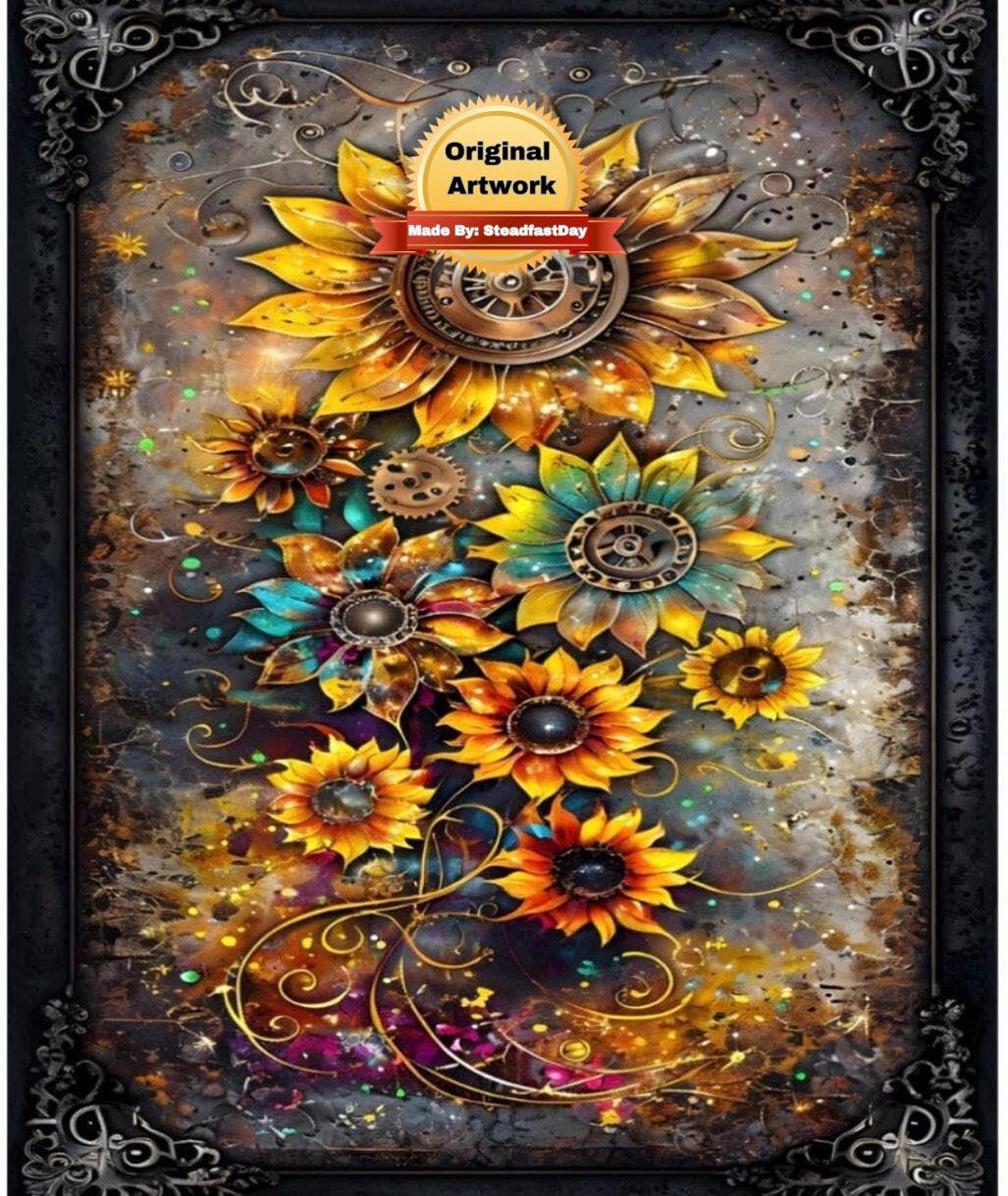 Steampunk Sunflowers Paint by Number Kit: Create Vintage Floral Art ...