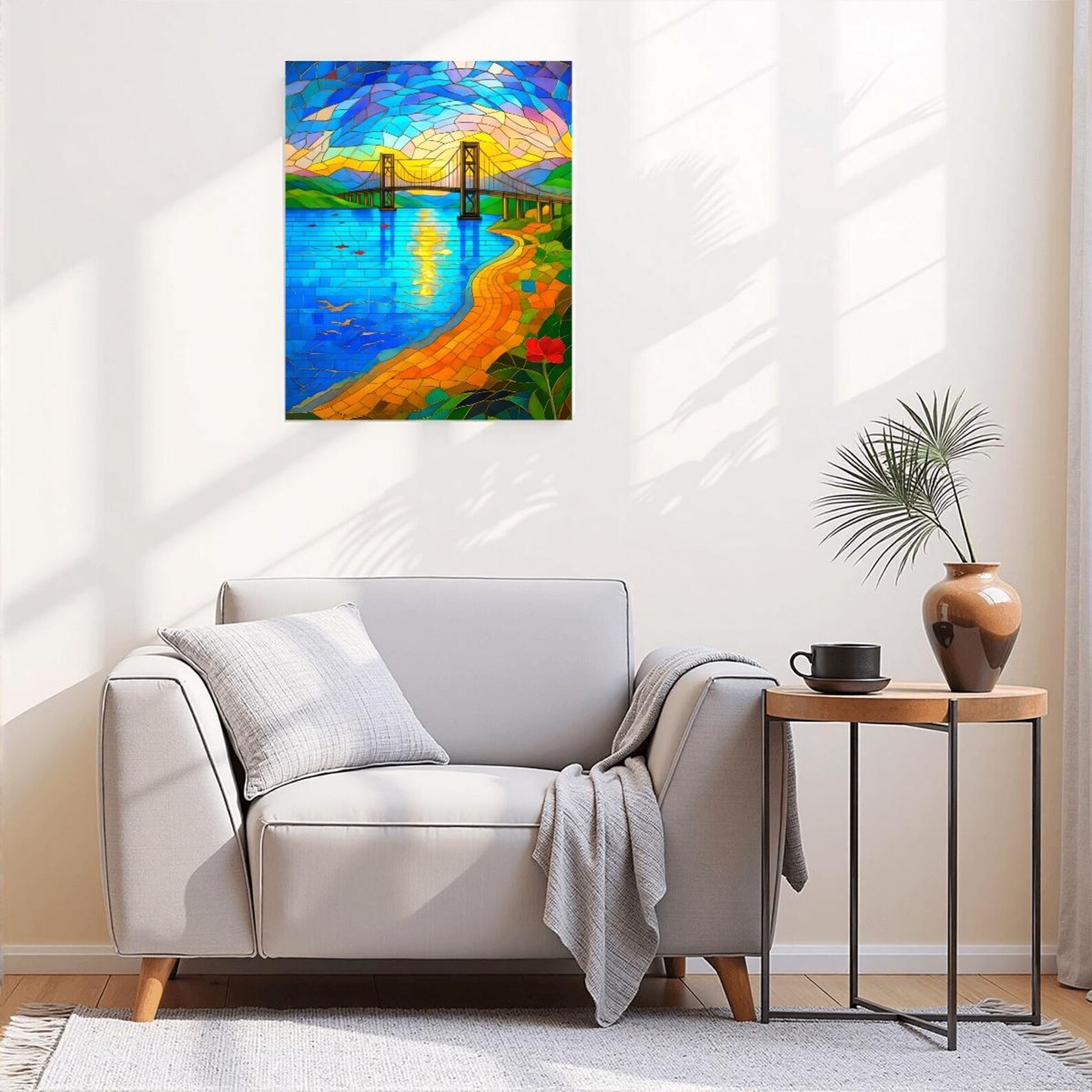 Bridge Sunset Stained Glass Art, Framed or Frameless, Paint by Numbers ...