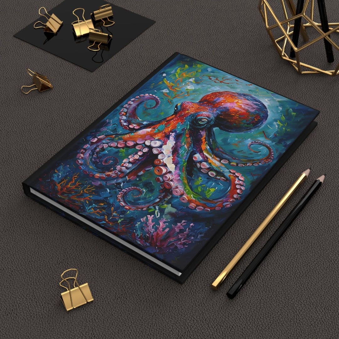 Octopus Hardcover Journal: Deep Blue Sea Oil Painting Design - Etsy