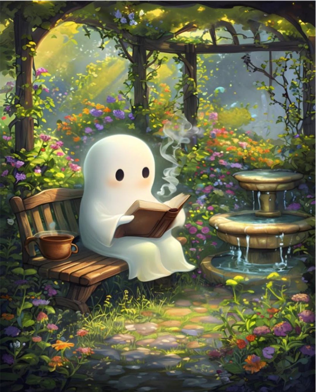 Ghost Reading in Garden Paint by Numbers Kit: Framed DIY Art (16"x20 ...
