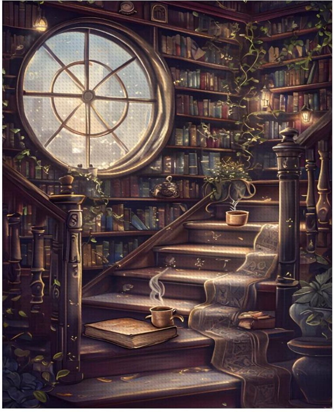 Library Stairs Diamond Painting Kit: DIY Home Decor Art (12x16 or 16x20 ...