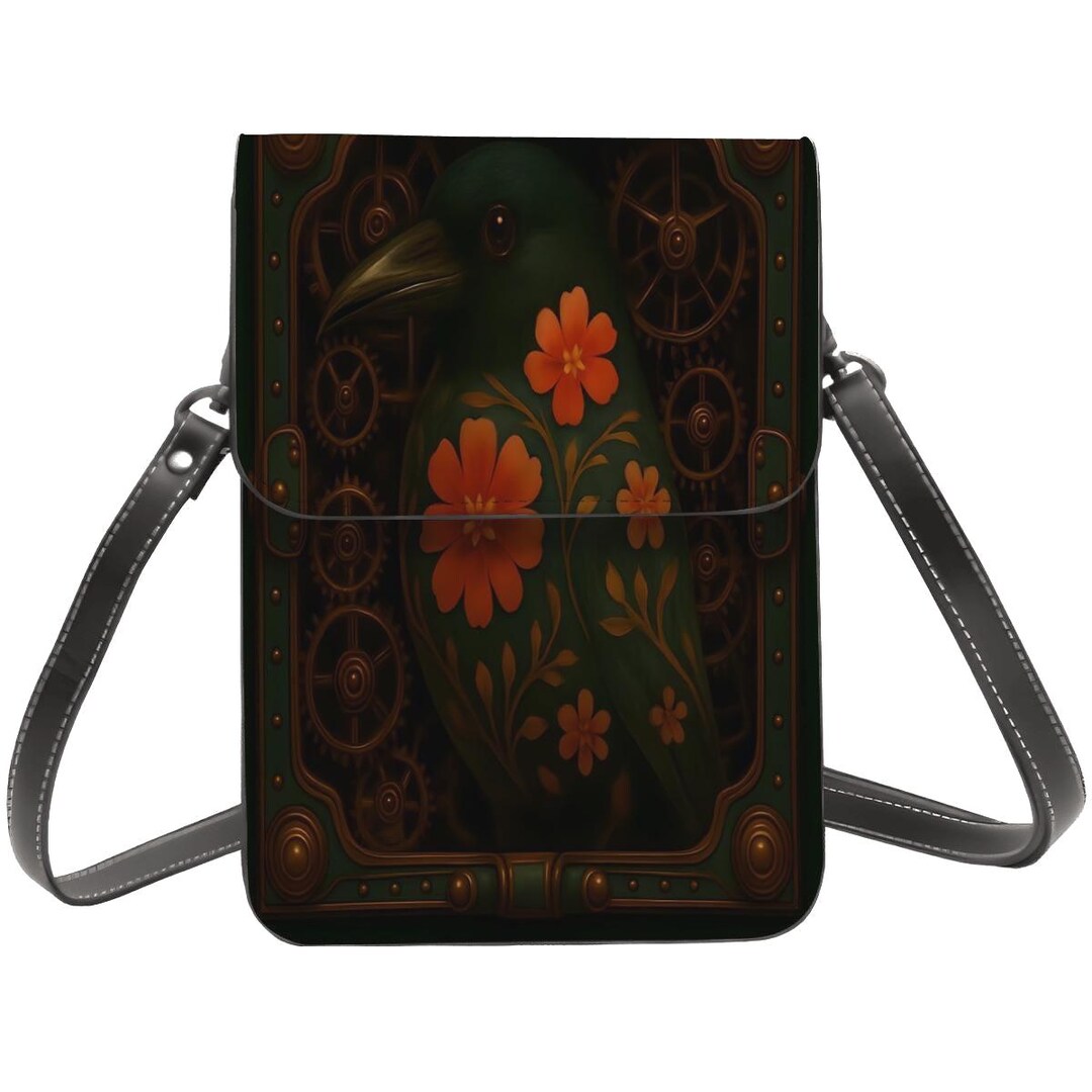 Steampunk Crow Leather Cell Phone Purse: Raven & Flowers Crossbody - Etsy