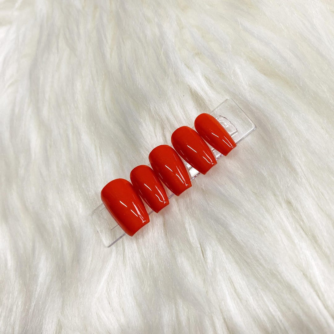 Canada Red Press on Nails, Bright Red Nails, Summer Red Press on Nails ...