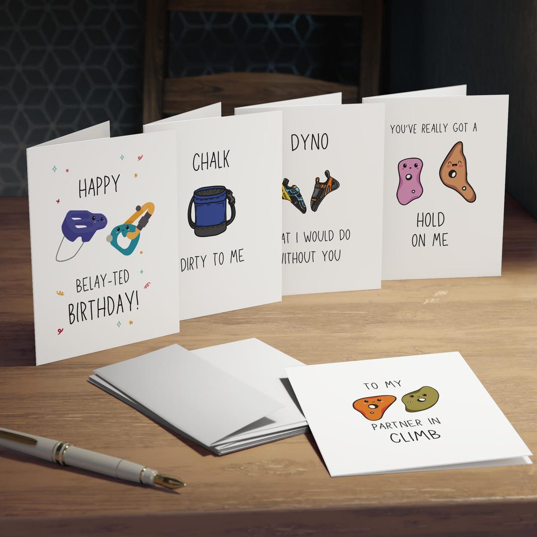 Set of 5 Funny Rock Climbing Cards | Bouldering Greeting Cards for ...