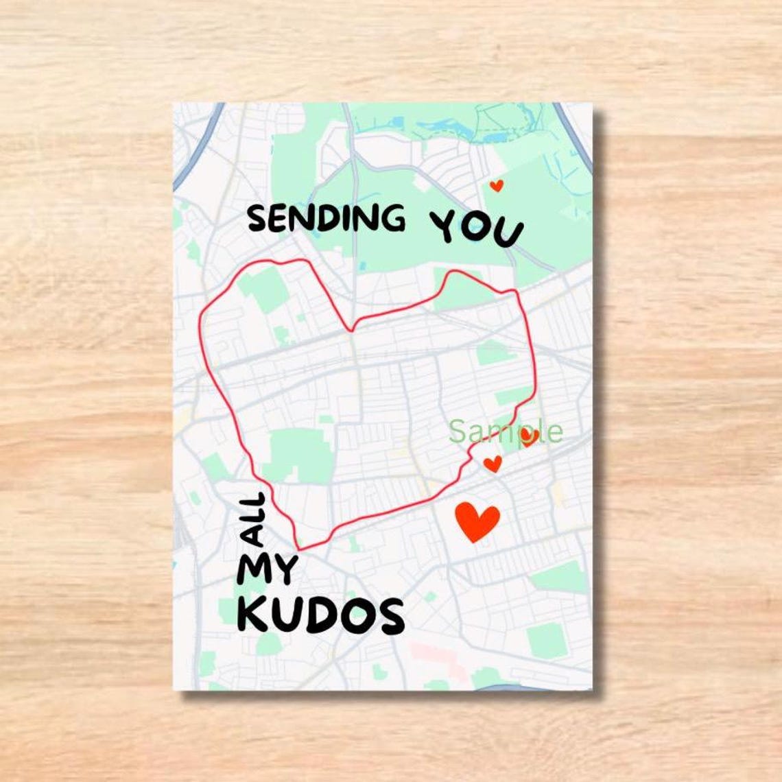 Strava Kudos Card for Runners & Cyclists, Running Route Heart Map Card ...