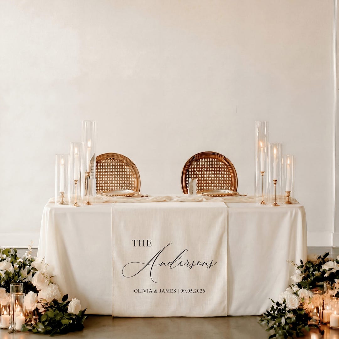 Wedding Table Runner Linen, Personalized Custom Banner, Name Decor ...
