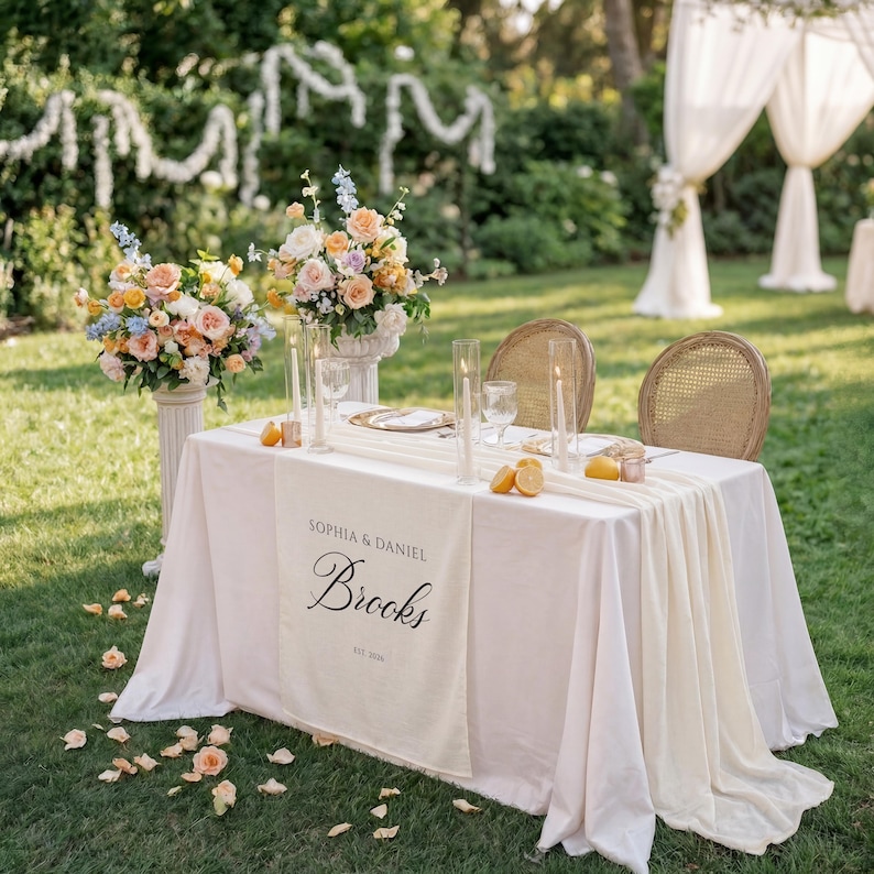 Wedding Table Runner, Linen Personalized Banner, Custom Name Sweetheart ...