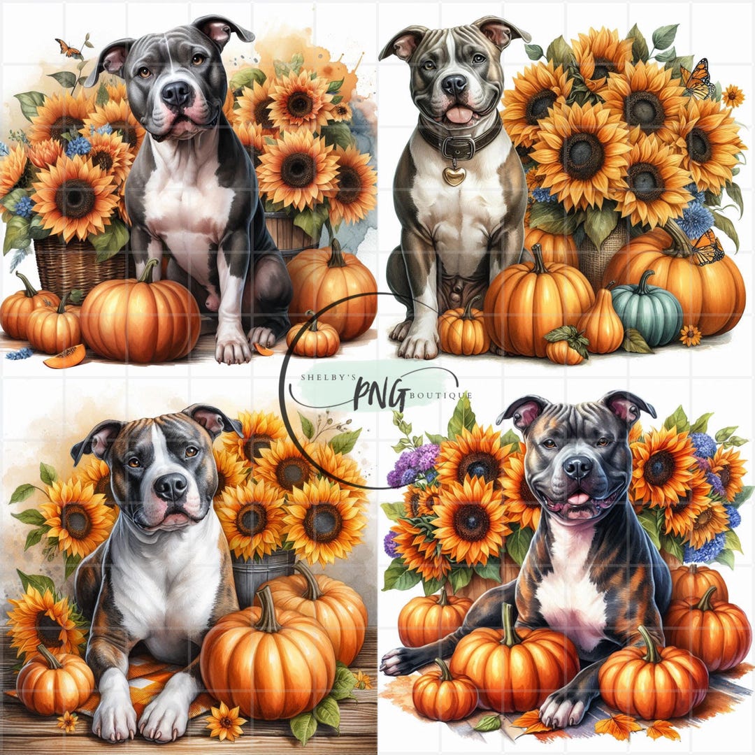 Pitbull Fall PNG Bundle: Halloween Dog Clipart, Autumn Sublimation ...