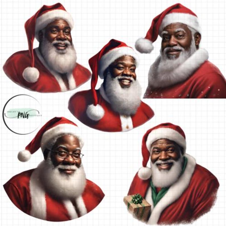 Black Santa Claus Png Bundle | Black Santa Clipart | African American ...