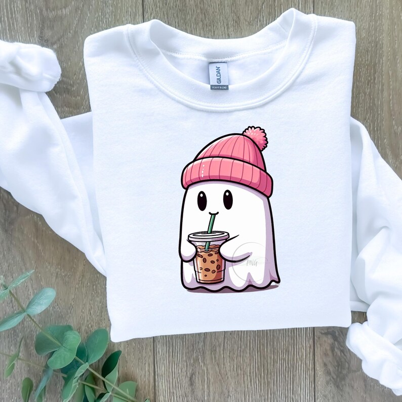 Kawaii Ghost With Boba Tea PNG | Cute Fall Ghost Clipart | Halloween ...