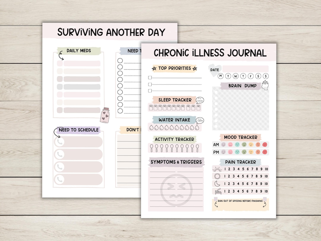 Spoonie Daily Journal Template: Chronic Illness Symptom Tracker ...
