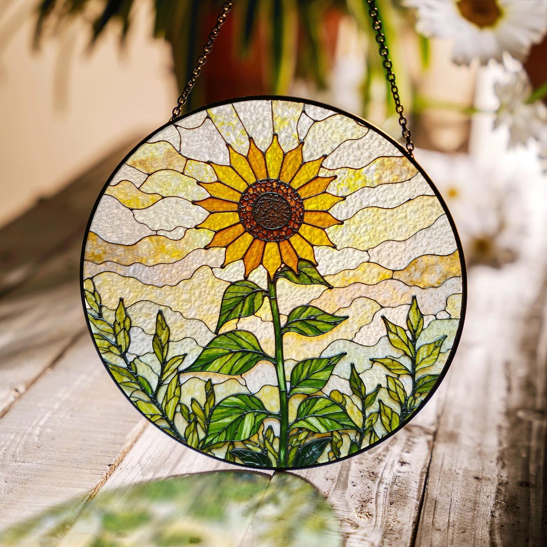 Sunflower Field Glass Panel Stained Glass Suncatcher for Window Gift ...