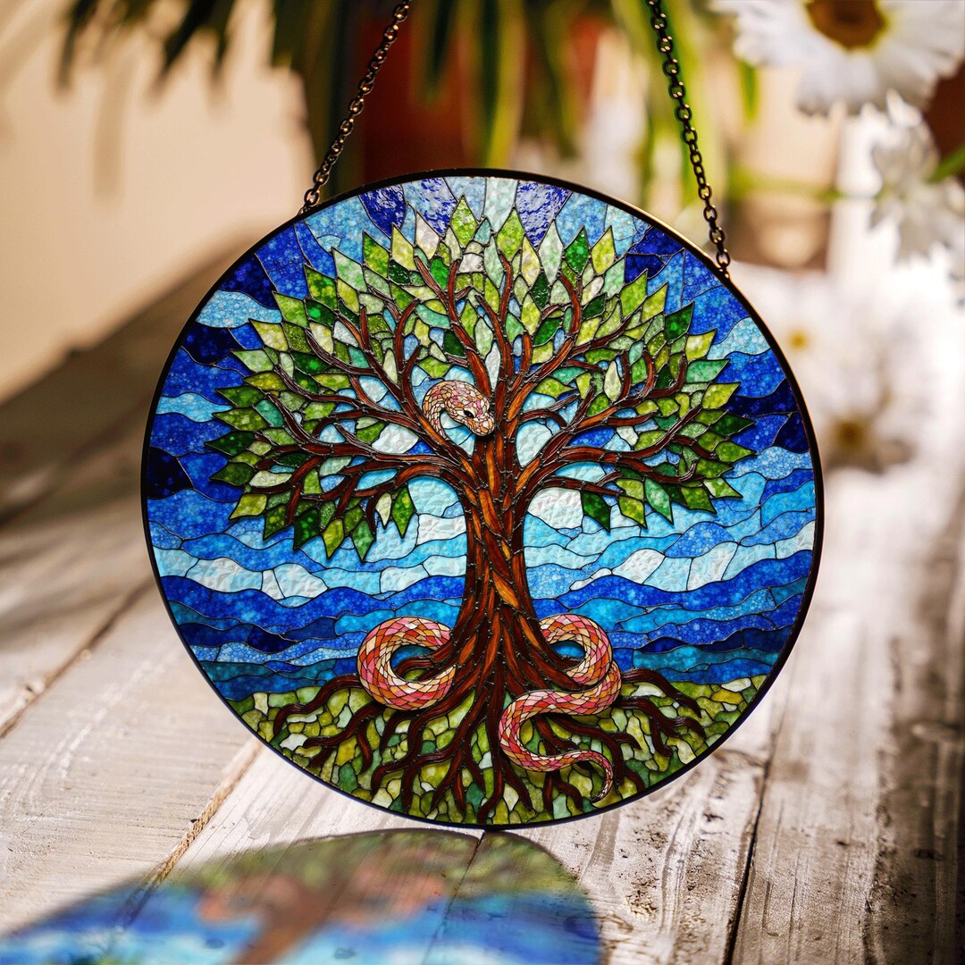 Tree of Life With Serpent Vibrant Stained Glass Style Window Decor Gift ...