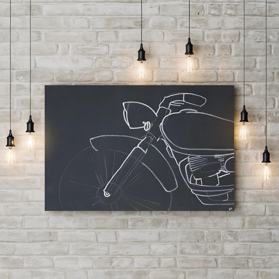 Minimalist Motorcycle Art Print Chalk Style Line Drawing Modern Biker ...