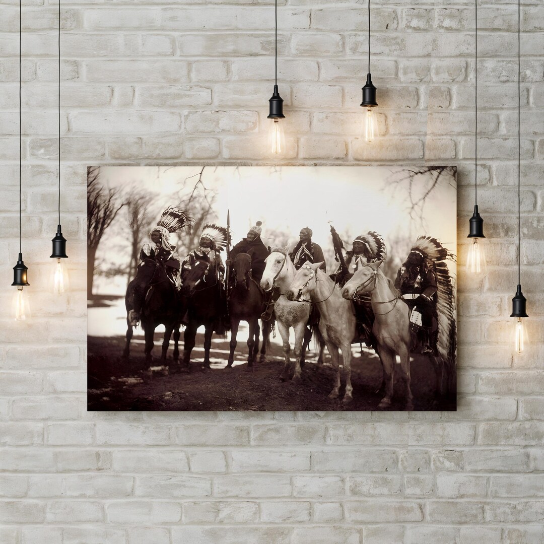 Native American Chiefs on Horseback Historic Black and White Photo of ...