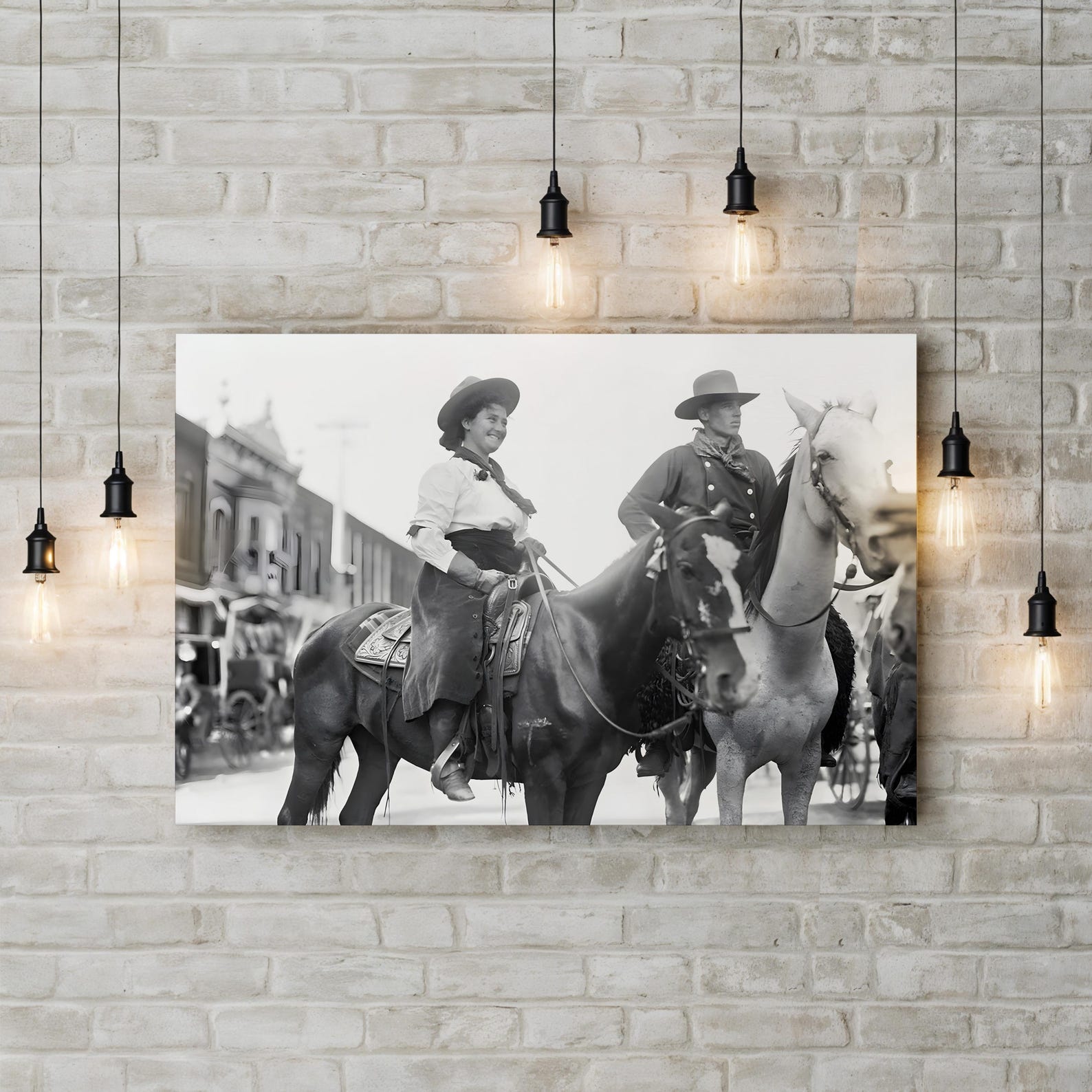 Vintage Cowboy and Cowgirl on Horseback Print From 1908 | Historical ...