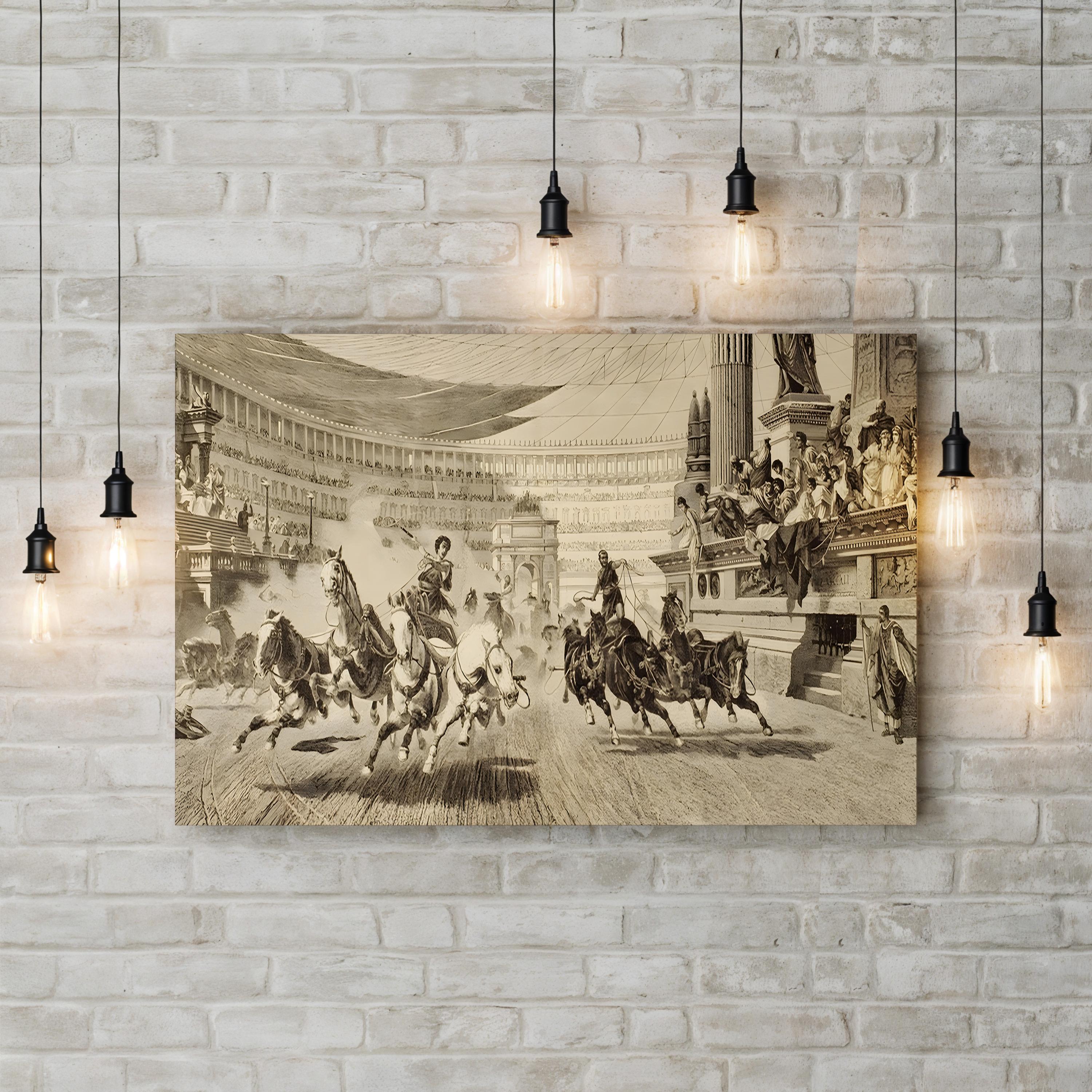 Roman Empire Chariot Race Artwork - Vintage 19th Century Illustration ...