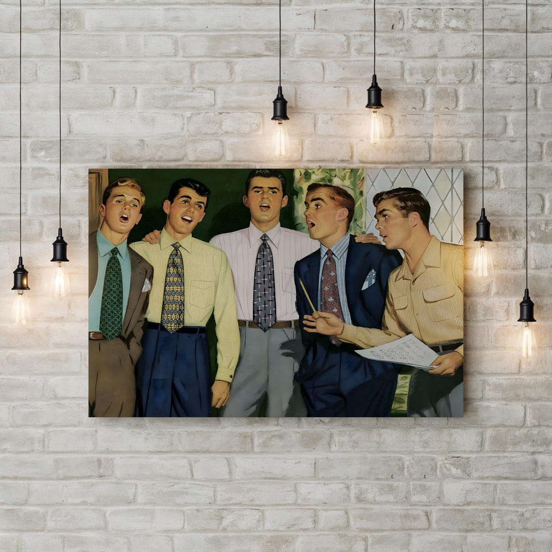 1950s Vintage Men Singing Art Print Retro Music Poster Midcentury Wall ...