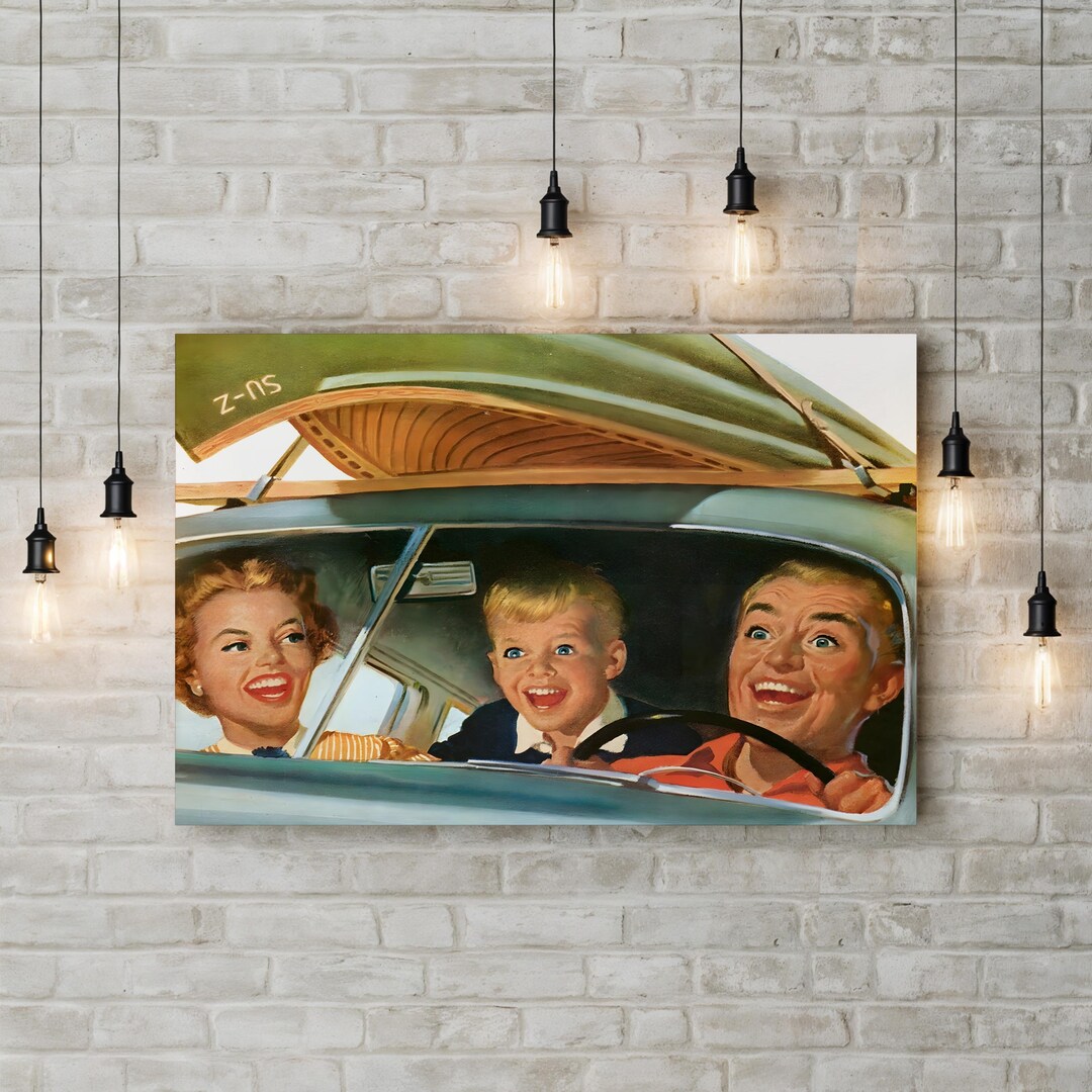 Vintage Family Car Trip Wall Art Retro Road Trip Canvas Print 1950s Nostalgic Decor 24x36in ...