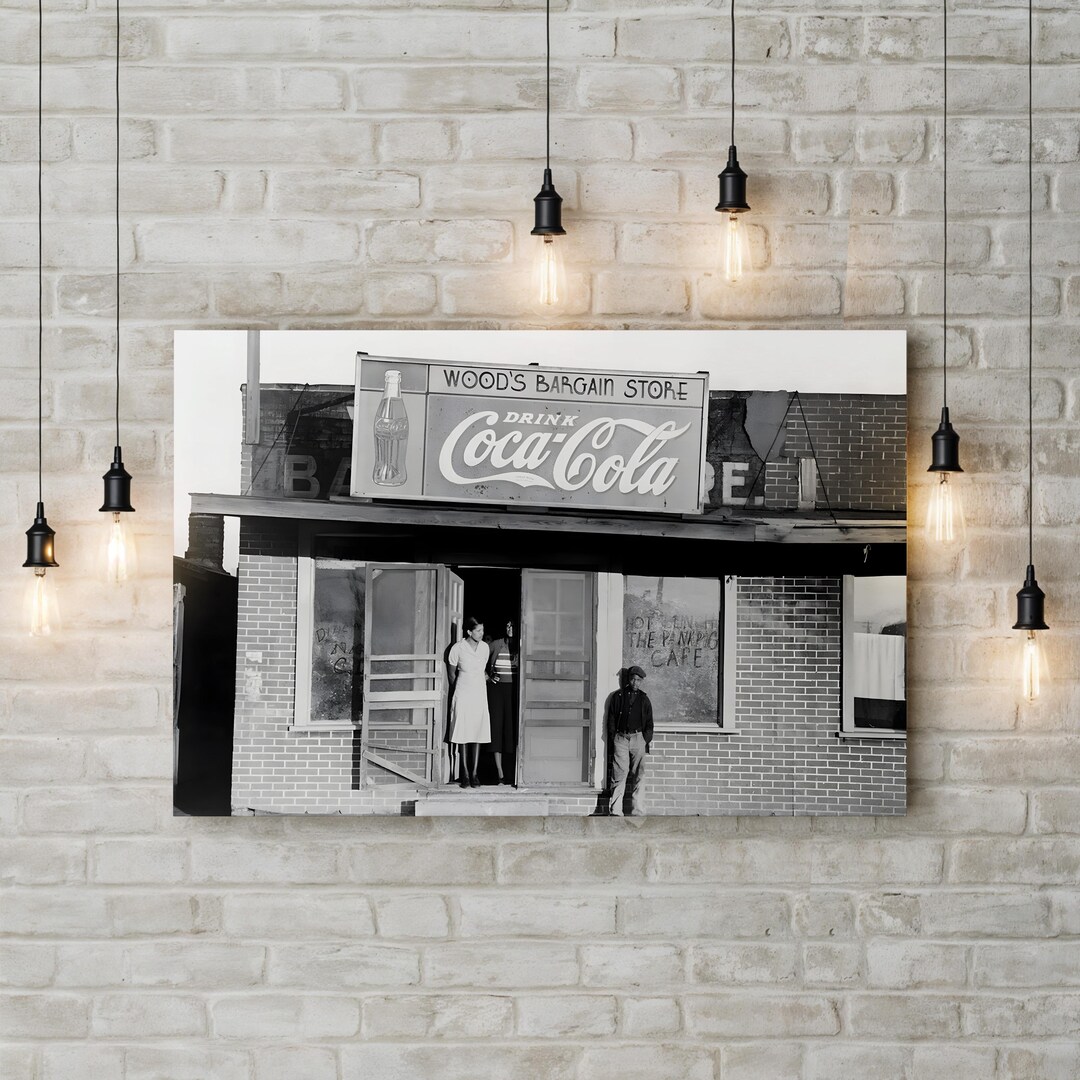 Vintage Black and White Coca Cola Sign Wood’s Bargain Store Canvas Art ...