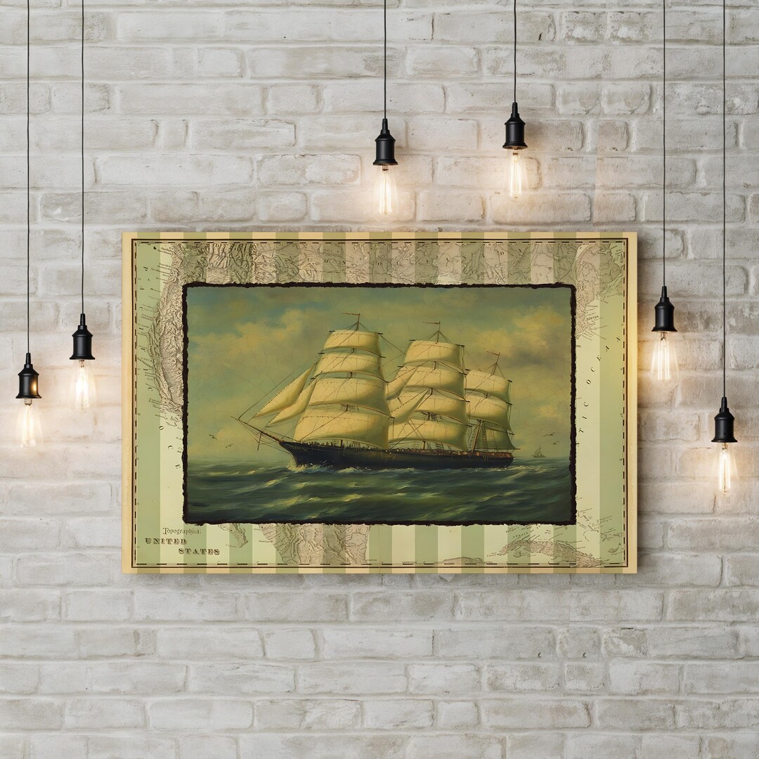 Vintage Tall Ship Sailing Print Classic Maritime Art Sailing Vessel ...