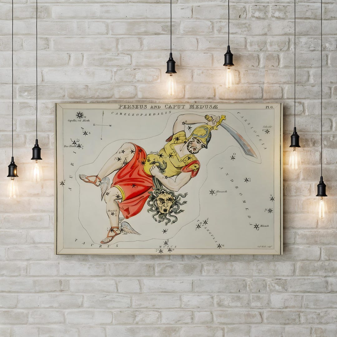 Vintage Perseus and Medusa Astronomical Map Wall Art | Celestial Star ...