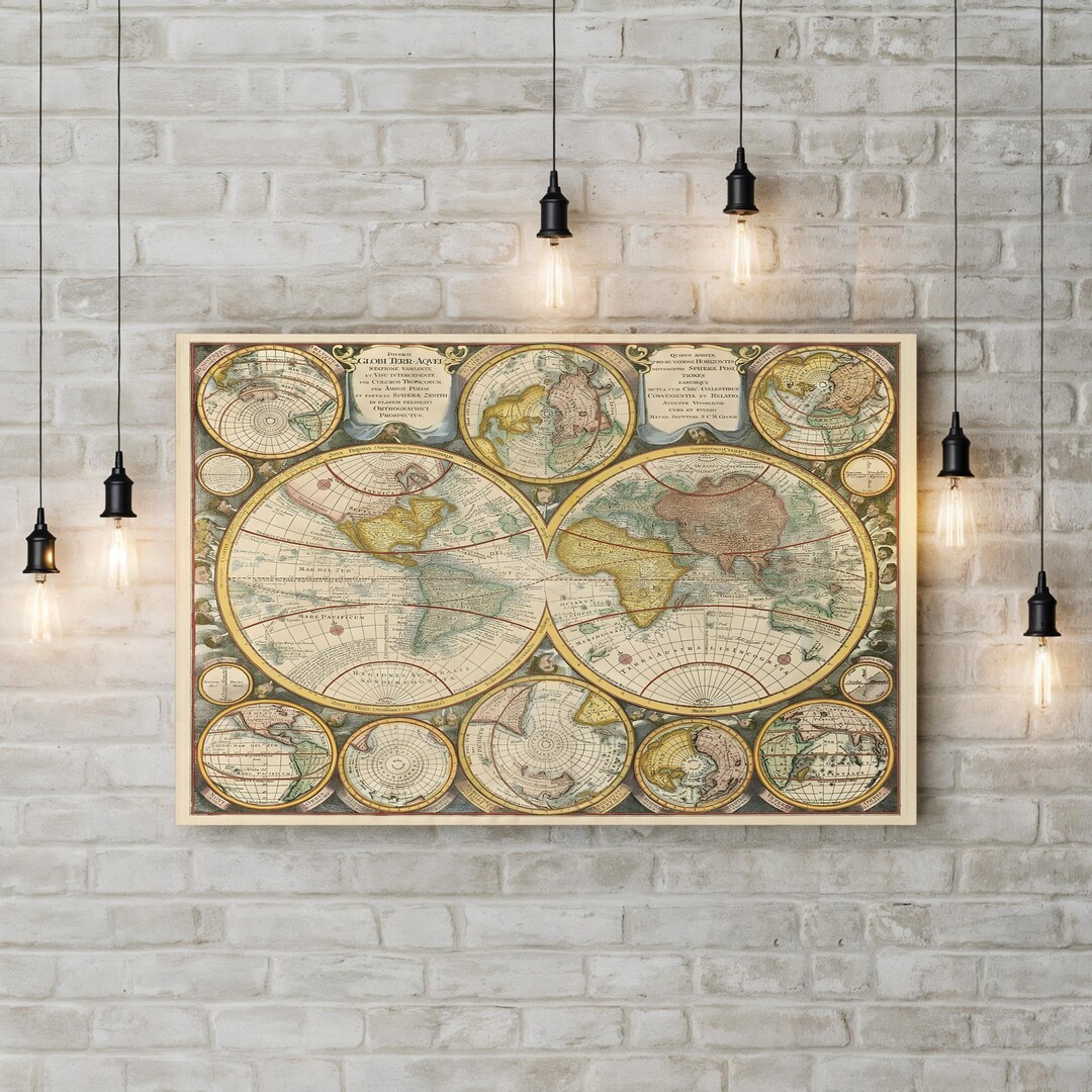 Antique World Globes Vintage Map Collage Wall Art Antique Cartography ...