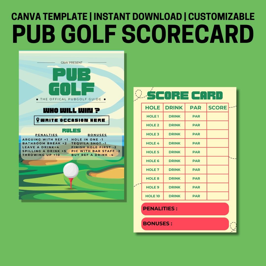 Bar Golf Scorecard Pub Golf Scorecard Printable Pub Golf Birthday Pub ...