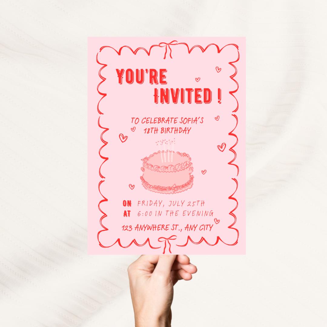 Pink and Red Party Invitation - Etsy