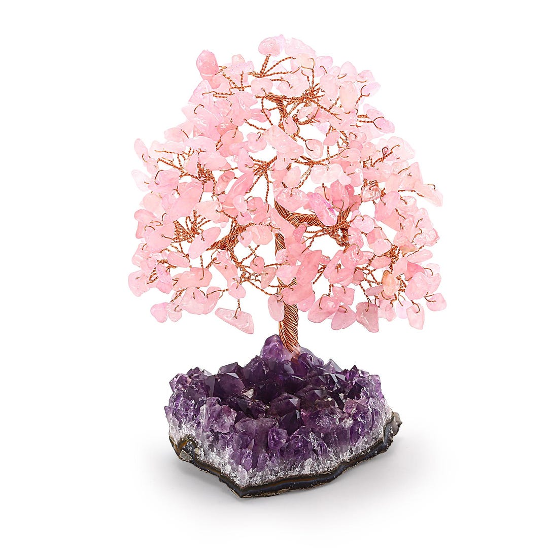 Gemstone Healing Protection Tree Rose Quartz Tree of Life With Amethyst ...