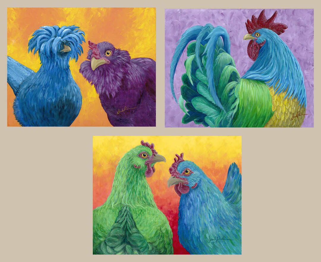 3 Print Package Deal Bright Chicken and Rooster Giclee Prints on ...