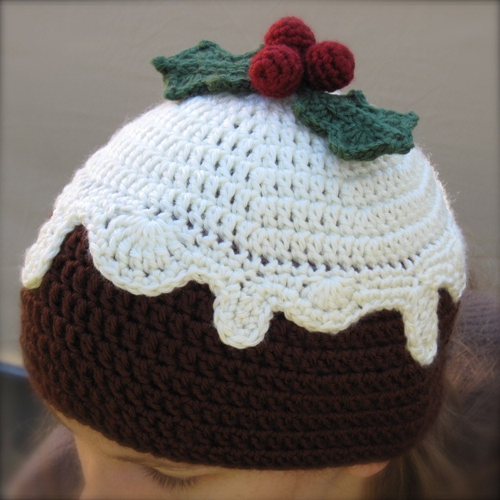 PATTERN - Crocheted Christmas Plum Pudding Hat With Holly Pattern - Etsy